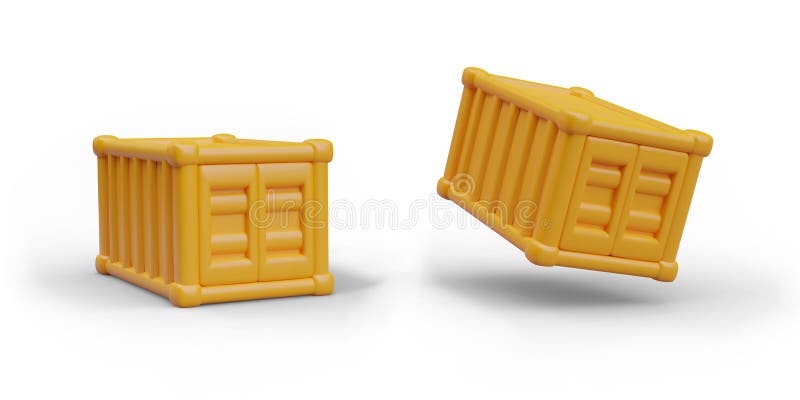 Set of Closed Cargo Containers. Yellow Large Boxes for Transportation ...