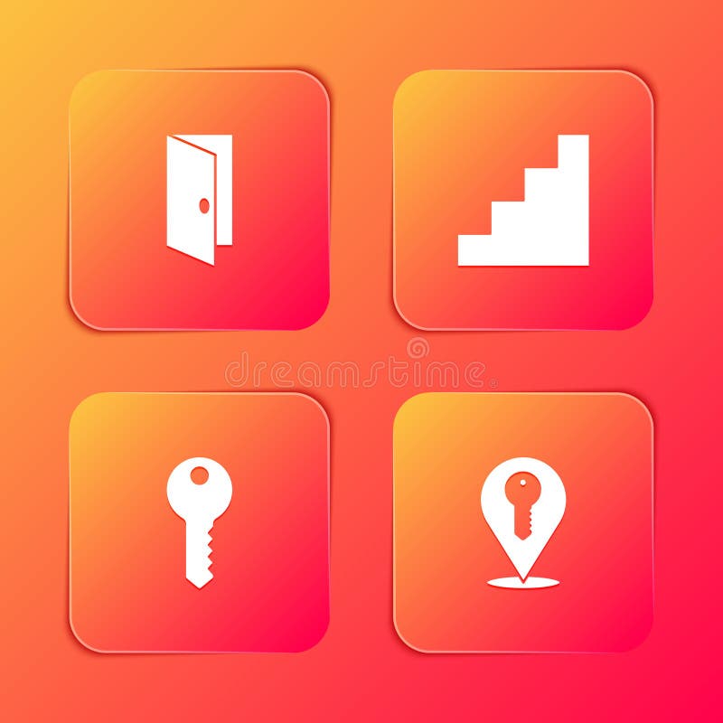 Set Closed Door, Staircase, House Key and Location Icon. Vector Stock ...