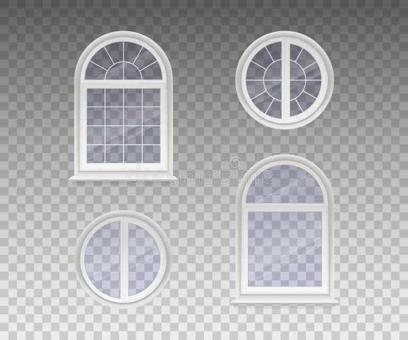 Set of Closed Round and Arched Windows with Transparent Glass in a ...