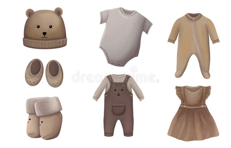 Set of Clothes for Children, 7 in 1 Stock Photo - Illustration of child ...