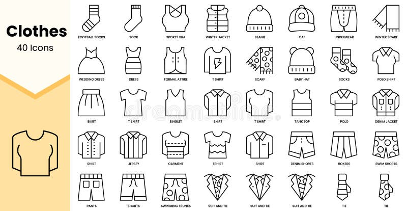 Set of Clothes Icons. Simple Line Art Style Icons Pack Stock Vector ...
