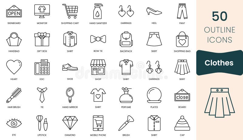 Set of Clothes Icons. Thin Outline Icons Pack Stock Vector ...