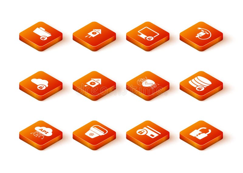 Set Cloud Api Interface, Cooler Bag, Computing Lock, Retro Wall Watch, Credit Card with and ...