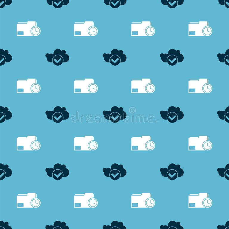 Set Cloud with Check Mark and Document Folder with Clock on Seamless ...
