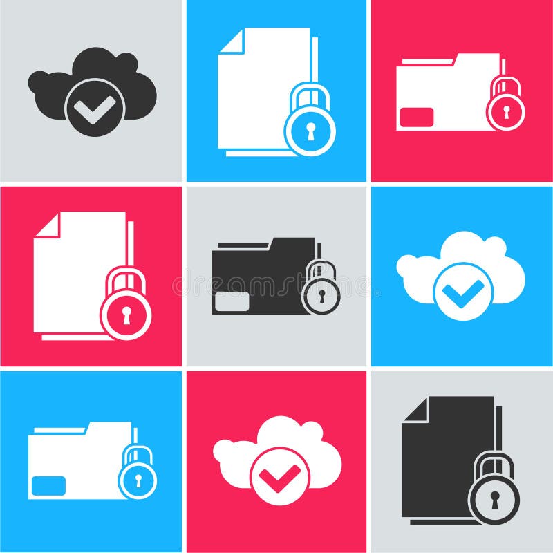 Set Cloud with Check Mark, Document and Lock and Folder and Lock Icon ... Set Cloud with Check Mark, Document and Lock and Folder and Lock Icon ...