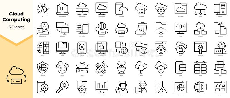 Set of Cloud Computing Icons. Simple Line Art Style Icons Pack Stock Vector - Illustration of ...