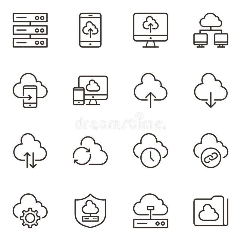 Set of Cloud Computing Line Icons. Cloud Storage Icons Set. Share, Sharing, Transfer, Database ...