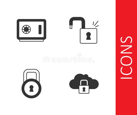 Set Cloud Computing Lock, Safe, Lock and Open Padlock Icon. Vector Stock Vector - Illustration ...