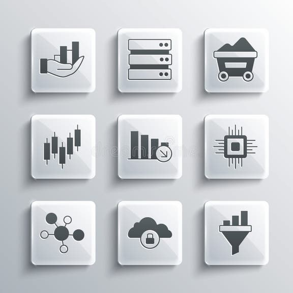 Set Cloud Computing Lock, Sales Funnel with Chart, Processor CPU ...
