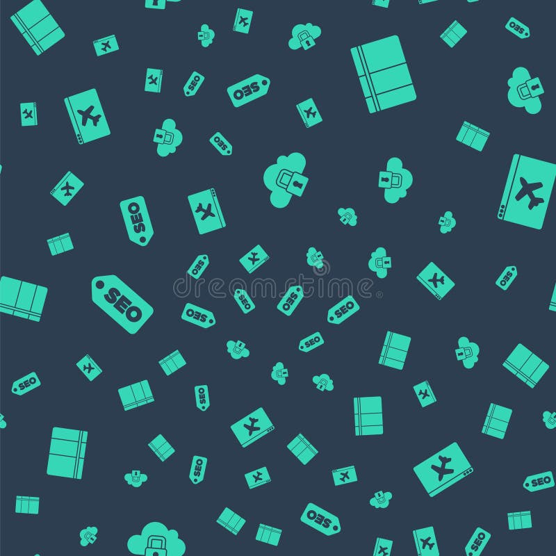 Set Cloud Computing Lock, Sketchbook or Album, SEO Optimization and Website Template on Seamless ...