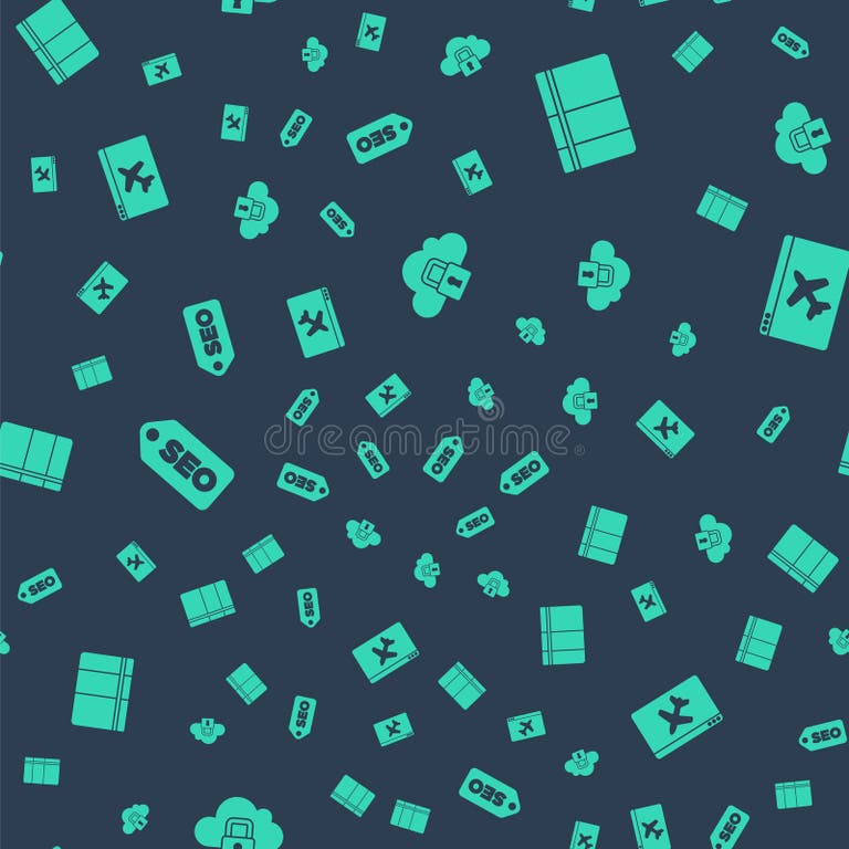 Set Cloud Computing Lock, Sketchbook or Album, SEO Optimization and Website Template on Seamless ...