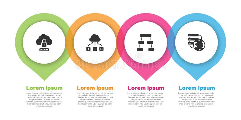 Set Cloud Computing Lock, Technology Data Transfer, Hierarchy Organogram Chart and Network Cloud ...