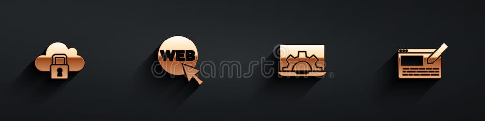 Set Cloud Computing Lock, Web and Graphic Design, Development and UI or UX Icon with Long Shadow ...