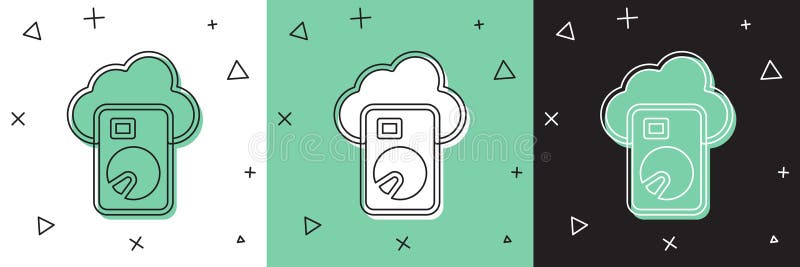 Set Cloud Database Icon Isolated on White and Green, Black Background ...