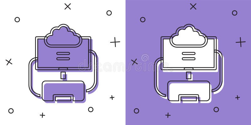 Set Cloud Database Icon Isolated on White and Purple Background. Cloud ...