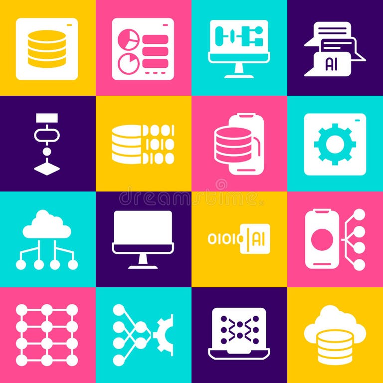 Set Cloud Database, Neural Network, Computer Api Interface, Algorithm, Binary Code, Server, Data ...