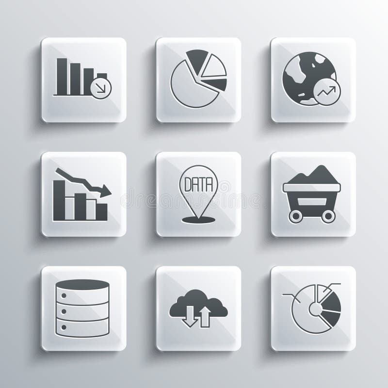 Set Cloud Download and Upload, Pie Chart Infographic, Coal Mine Trolley ...