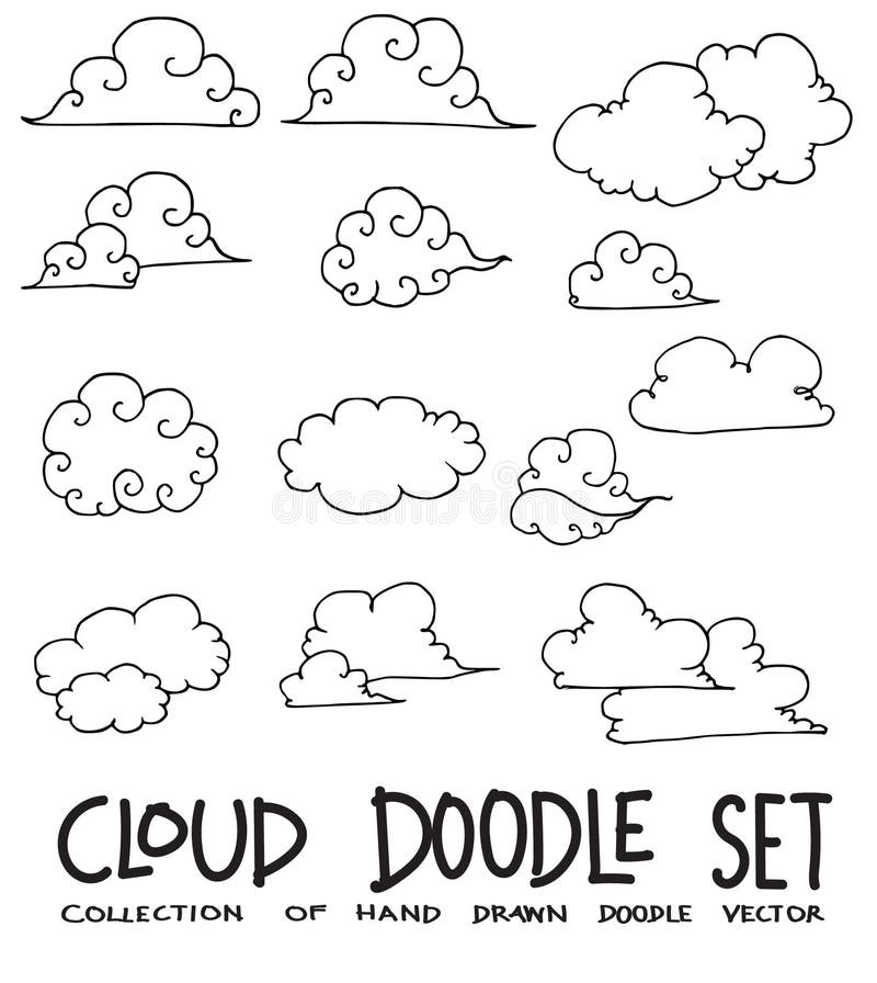 Set of Cloud Drawing Illustration Hand Drawn Doodle Sketch Line Vector ...