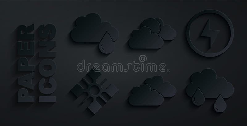 Set Cloud, Lightning Bolt, Snowflake, with Rain, Sun and Cloud Weather ...