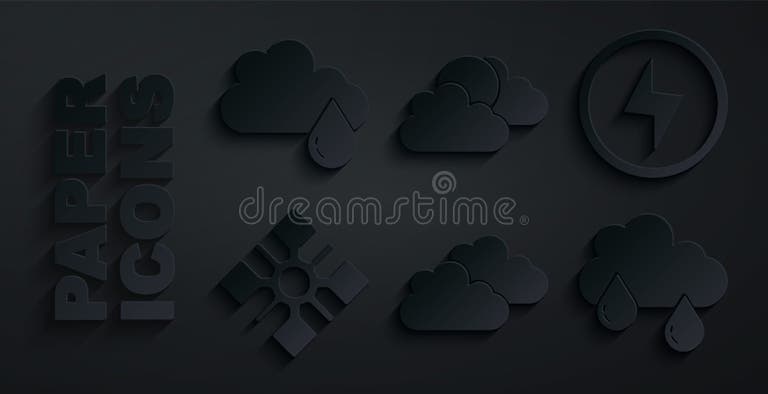 Set Cloud, Lightning Bolt, Snowflake, with Rain, Sun and Cloud Weather ...