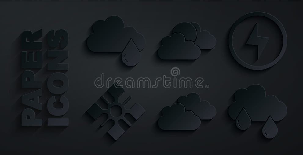 Set Cloud, Lightning Bolt, Snowflake, with Rain, Sun and Cloud Weather ...