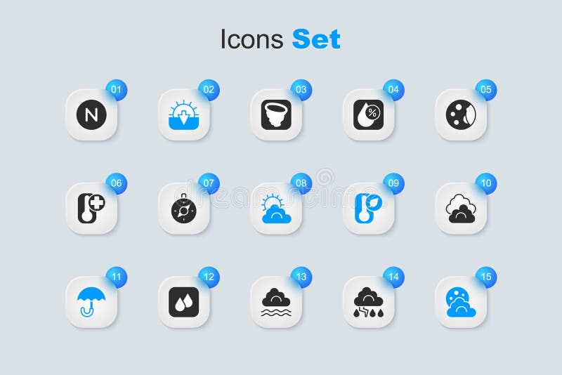 Set Cloud and Lightning, Compass, Sunset, Umbrella, with Moon, North ...