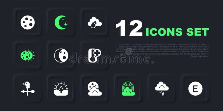 Set Cloud and Lightning, Compass West, Moon Phases, Rainbow with Cloud ...