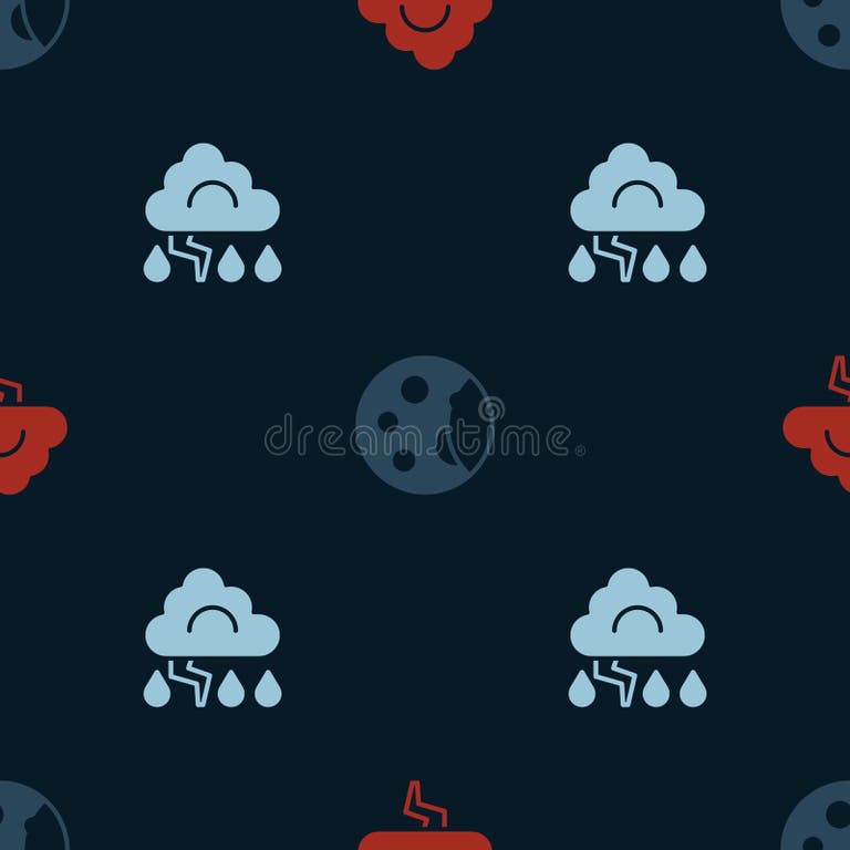 Set Cloud and Lightning, Moon Phases and on Seamless Pattern. Vector ...