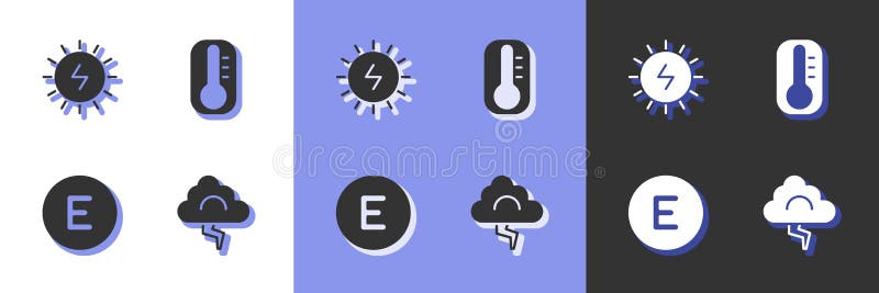 Set Cloud and Lightning, Solar Energy Panel, Compass West and ...