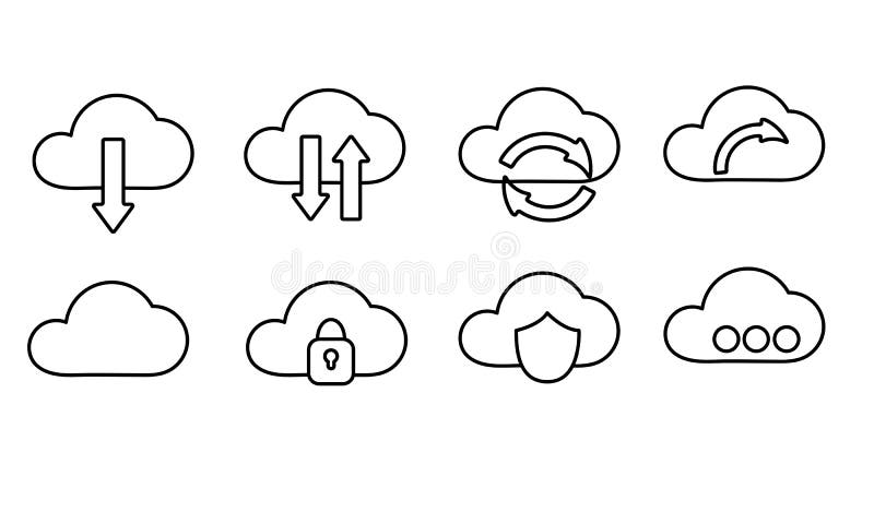 A Set of Cloud Loading Icons in Black and White. Cloud Data Stock ...