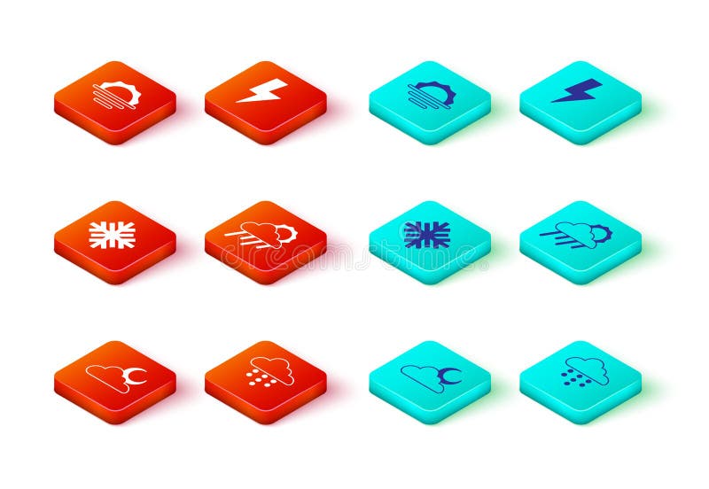 Set Cloud with Moon, Rain, Snowflake, and Sun, Lightning Bolt and ...