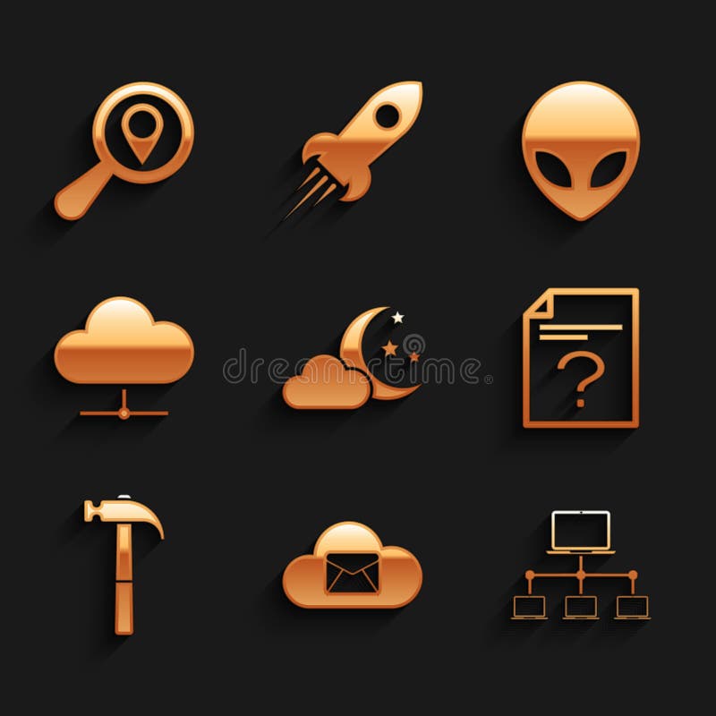 Set Cloud with Moon and Stars, Mail Server, Computer Network, Unknown ... Set Cloud with Moon and Stars, Mail Server, Computer Network, Unknown ...