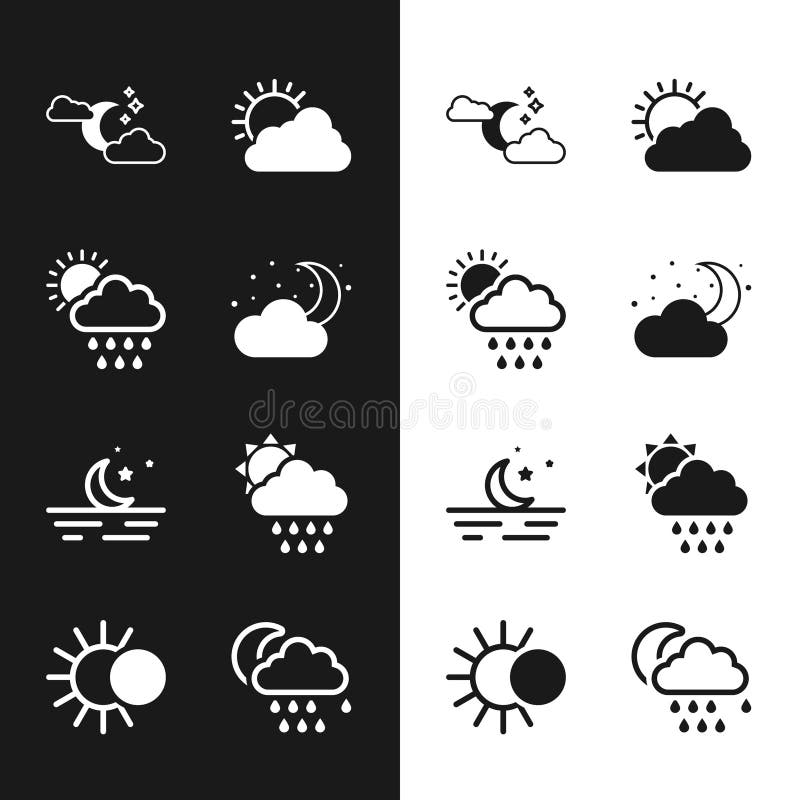 Set Cloud with Moon and Stars, Rain Sun, Sun Cloud Weather, Moon, and ...