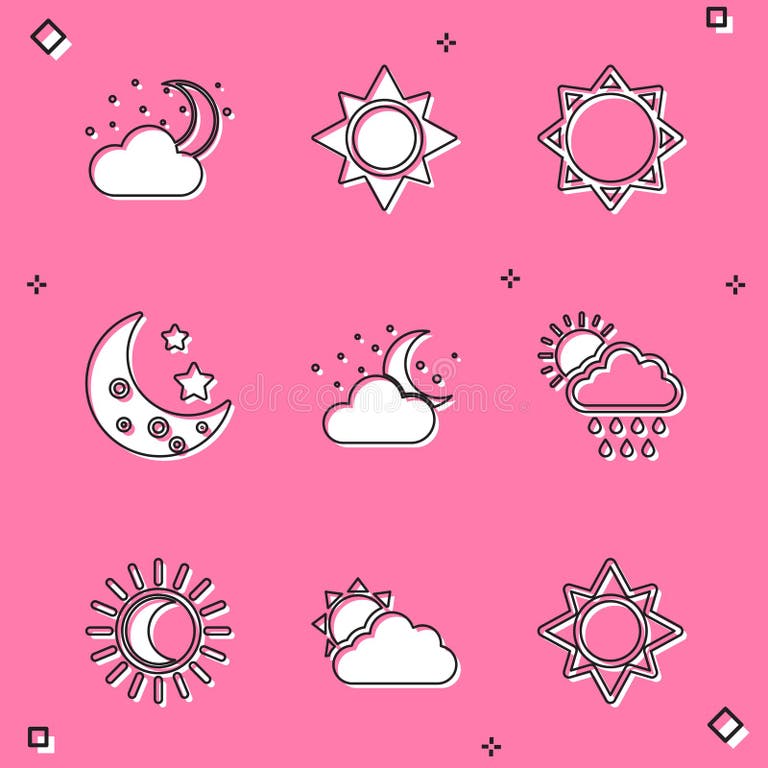 Set Cloud with Moon and Stars, Sun, Moon, Rain Sun, Eclipse of the and ...