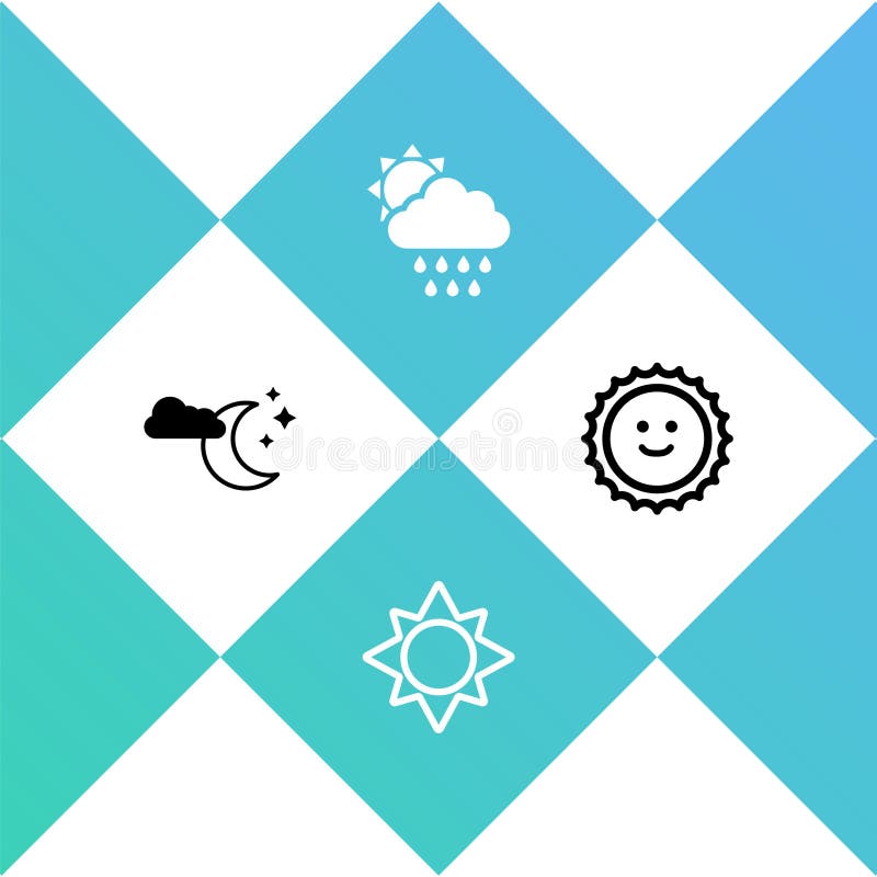 Set Cloud with Moon and Stars, Sun, Rain Sun and Icon. Vector Stock ...