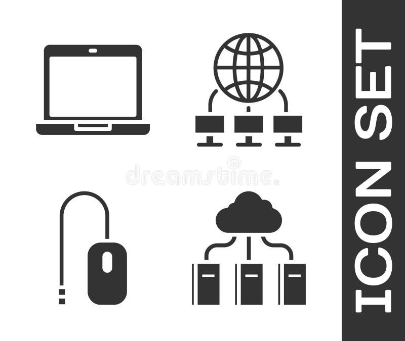 Set Cloud or Online Library, Laptop, Computer Mouse and Computer ... Set Cloud or Online Library, Laptop, Computer Mouse and Computer ...