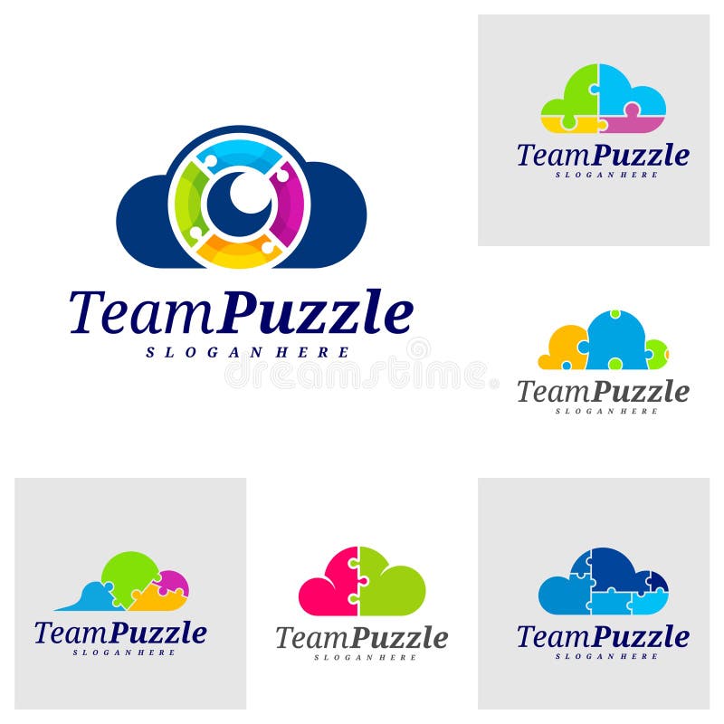 Set of Cloud Puzzle Logo Design Vector Template, Vector Label of Puzzle ...