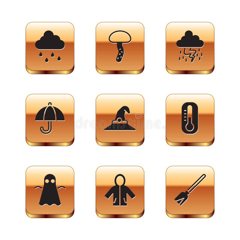 Set Cloud with Rain, Ghost, Raincoat, Witch Hat, Umbrella, Storm ...