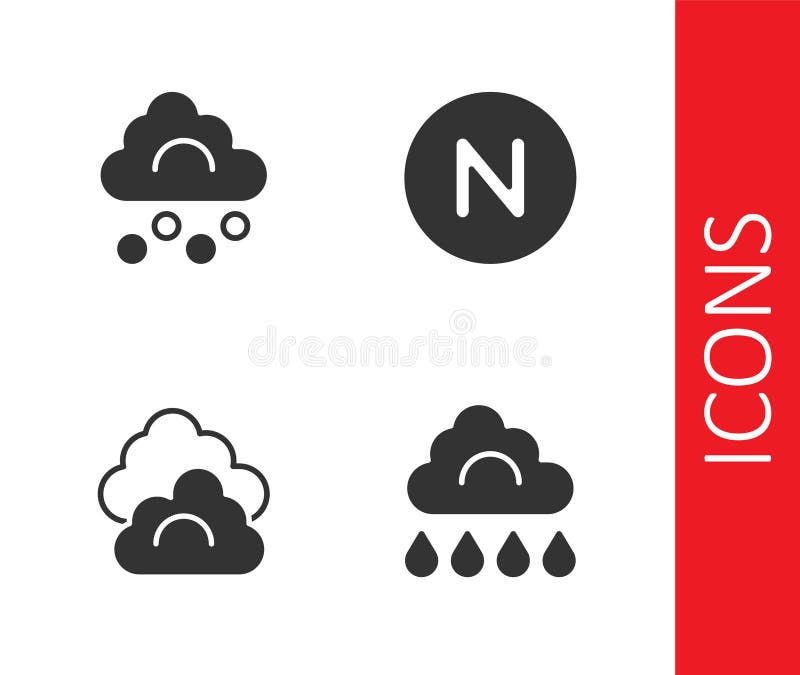 Set Cloud with Rain, Hail Cloud, and Compass North Icon. Vector Stock ...