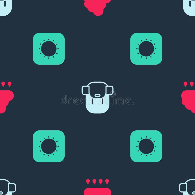 Set Cloud with Rain, Hiking Backpack and Sun on Seamless Pattern ...