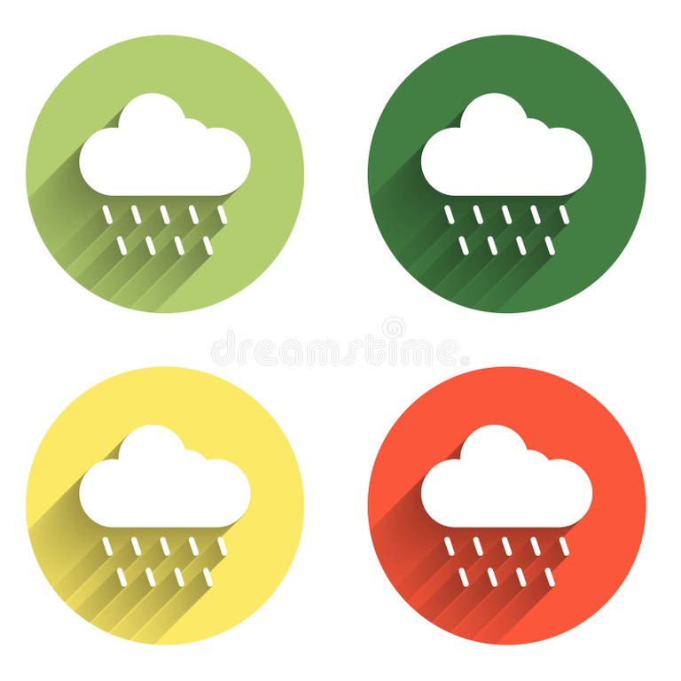 Set Cloud with Rain Icon Isolated with Long Shadow Background. Rain ...