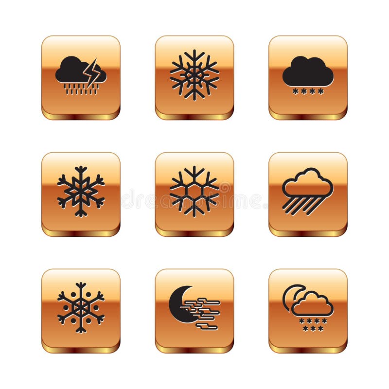 Set Cloud with Rain and Lightning, Snowflake, Fog Moon, and Snow Icon ...