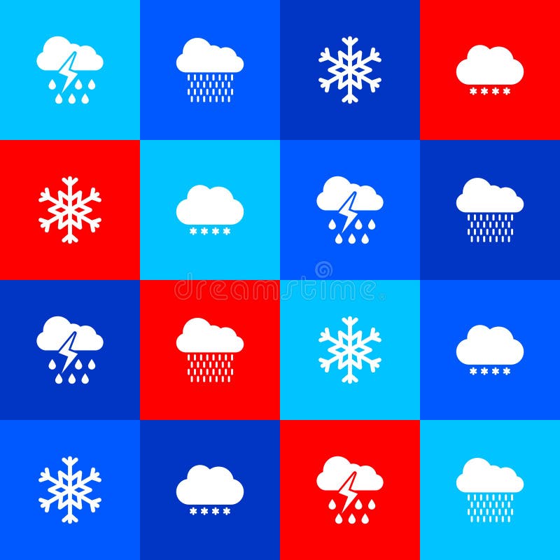 Set Cloud with Rain and Lightning, , Snowflake and Snow Icon. Vector ...