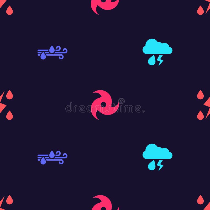 Set Cloud with Rain and Lightning, Wind, Tornado and Storm on Seamless ...