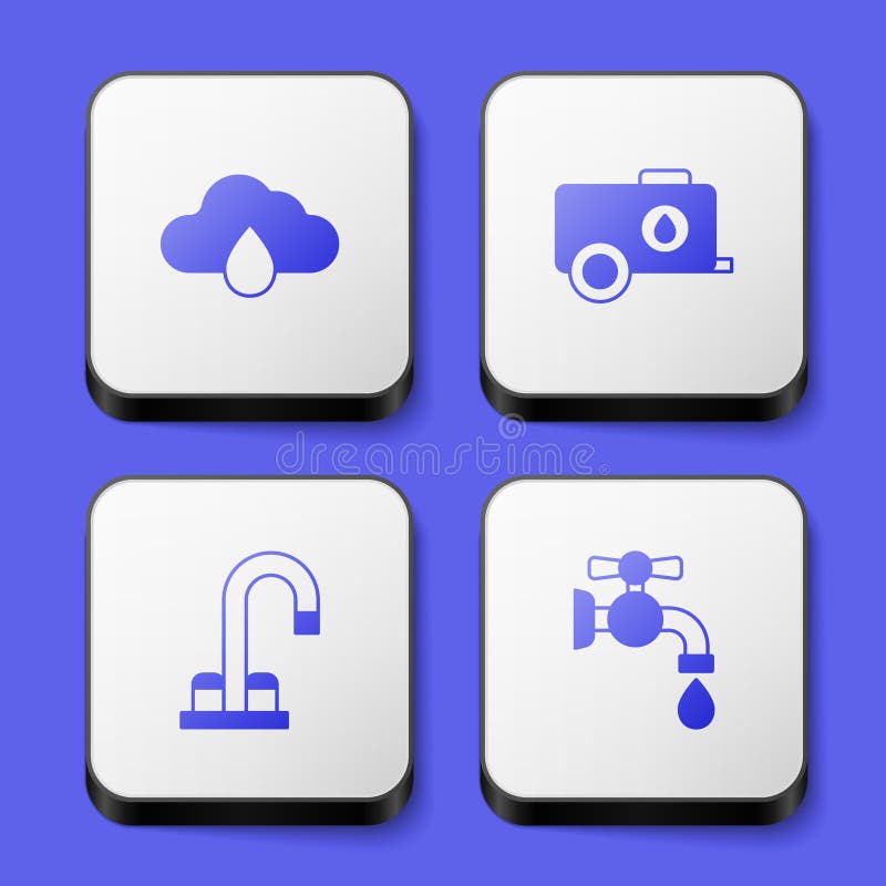 Set Cloud with Rain, Mobile Water Tank, Water Tap and Icon. White ...