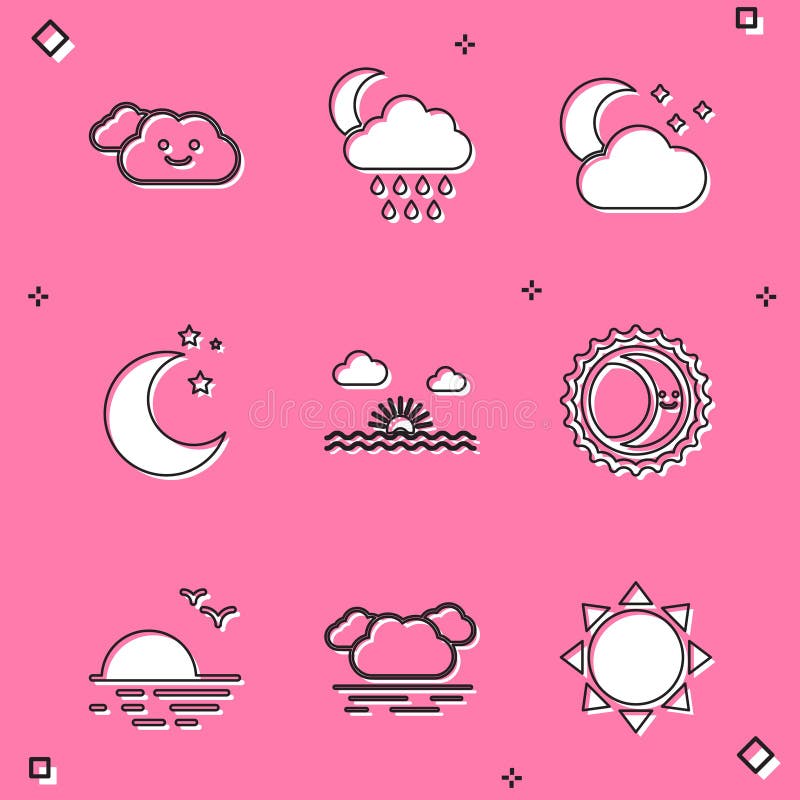 Set Cloud, with Rain and Moon, Stars, Moon, Sunset, Eclipse of the Sun ...