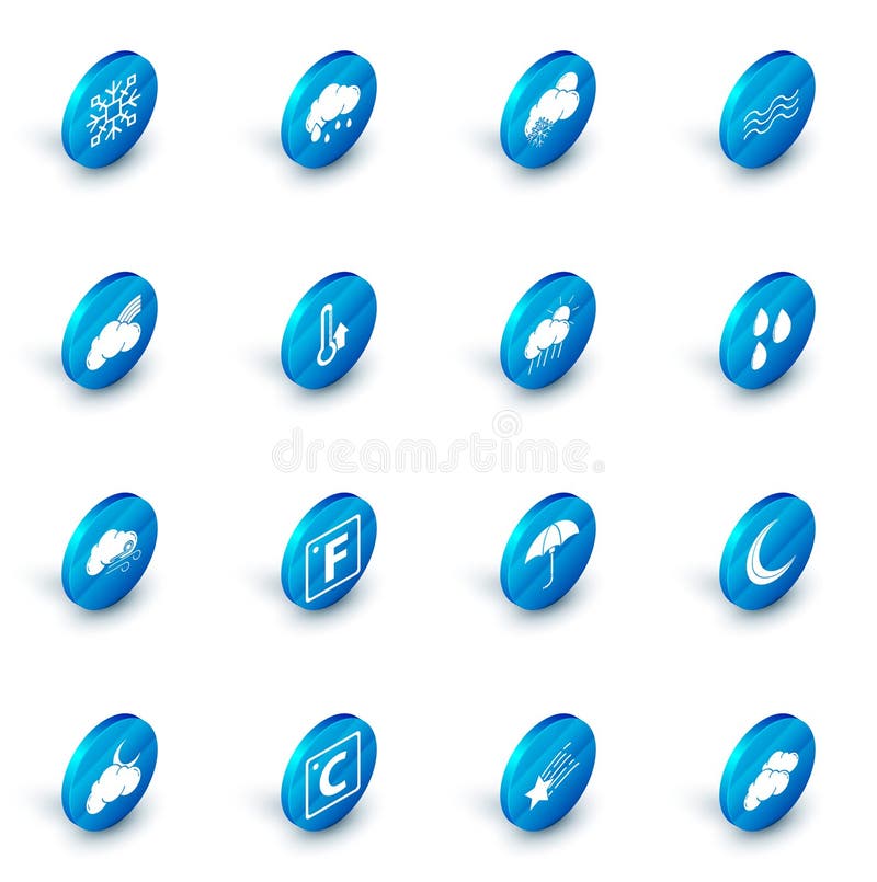 Set Cloud with Rain, Snow and Sun, Waves, Rainbow Clouds, Windy Weather ...