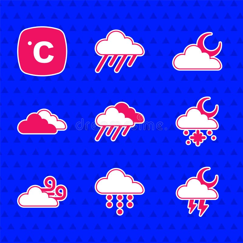 Set Cloud with Rain, Storm, Snow and Sun, Windy Weather, Moon and ...