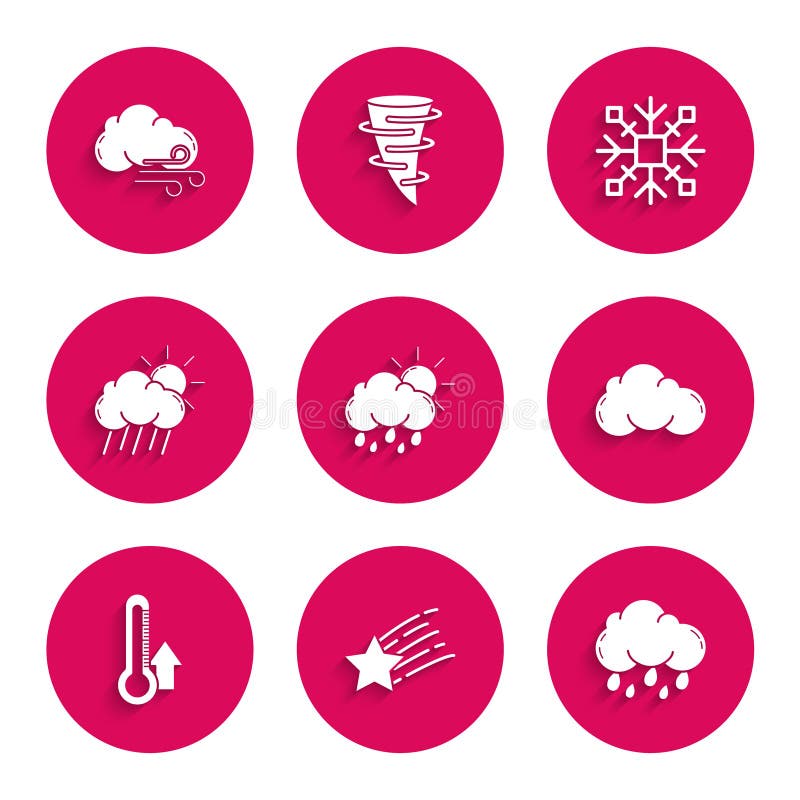Set Cloud with Rain and Sun, Falling Star, Thermometer, Snowflake and ...