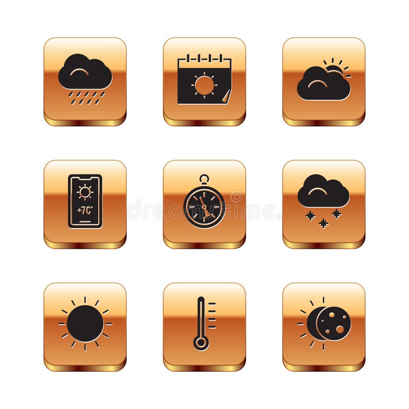 Set Cloud with Rain, Sun, Meteorology Thermometer, Compass, Weather ...